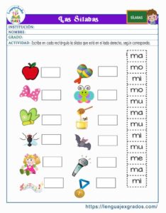 Actividad para trabajar con las sílabas para niños de primer grado