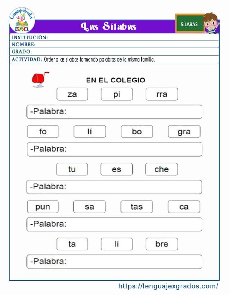 Actividad para trabajar con las sílabas para niños de primer grado
