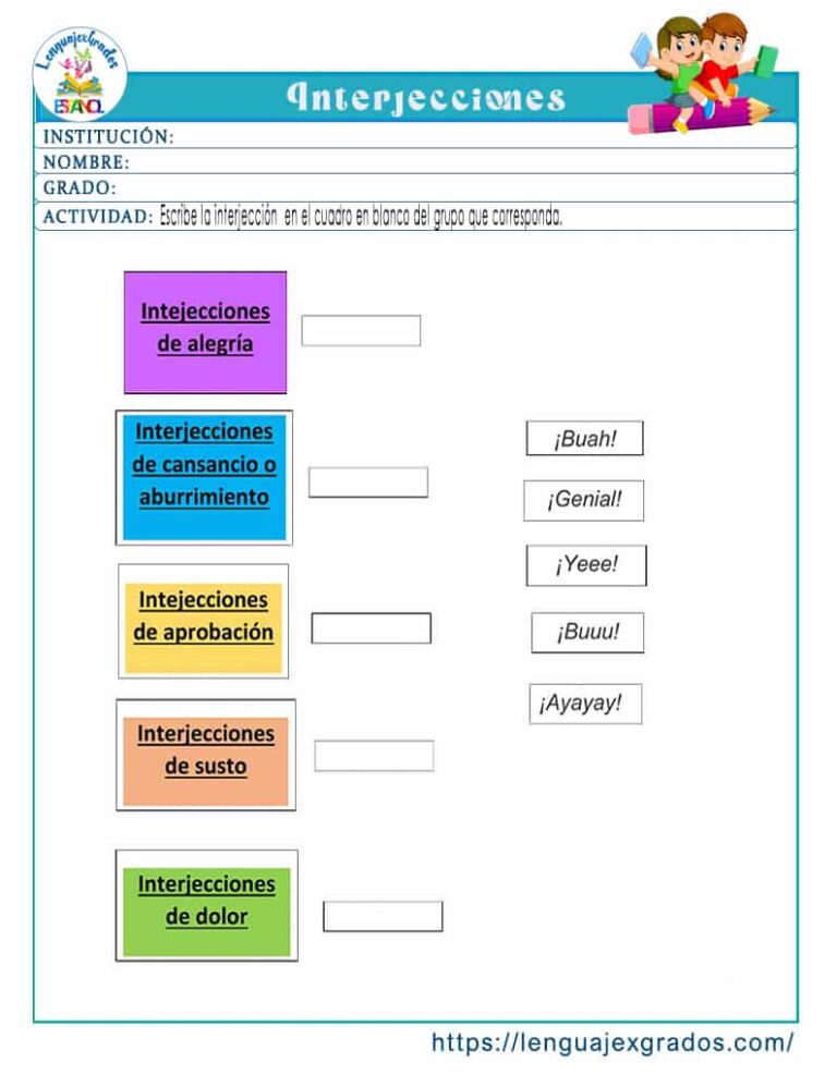 Las interjecciones para niños con ejercicios
