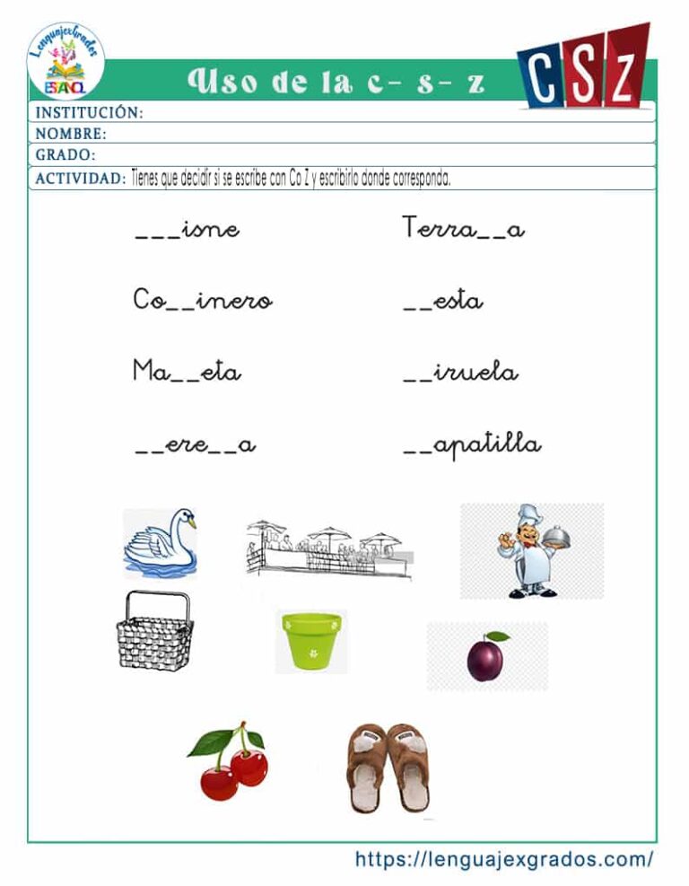 Uso de la c - s - z para niños con ejercicios