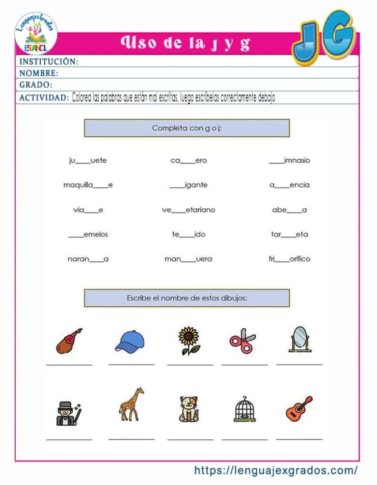 Reglas del uso de la G y J Ejemplos y Ejercicios