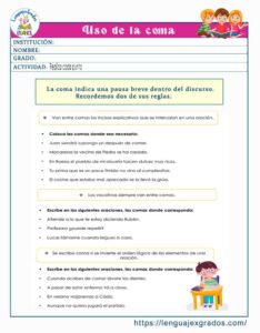 Uso de la coma y para qué sirve - Lenguaje por grados