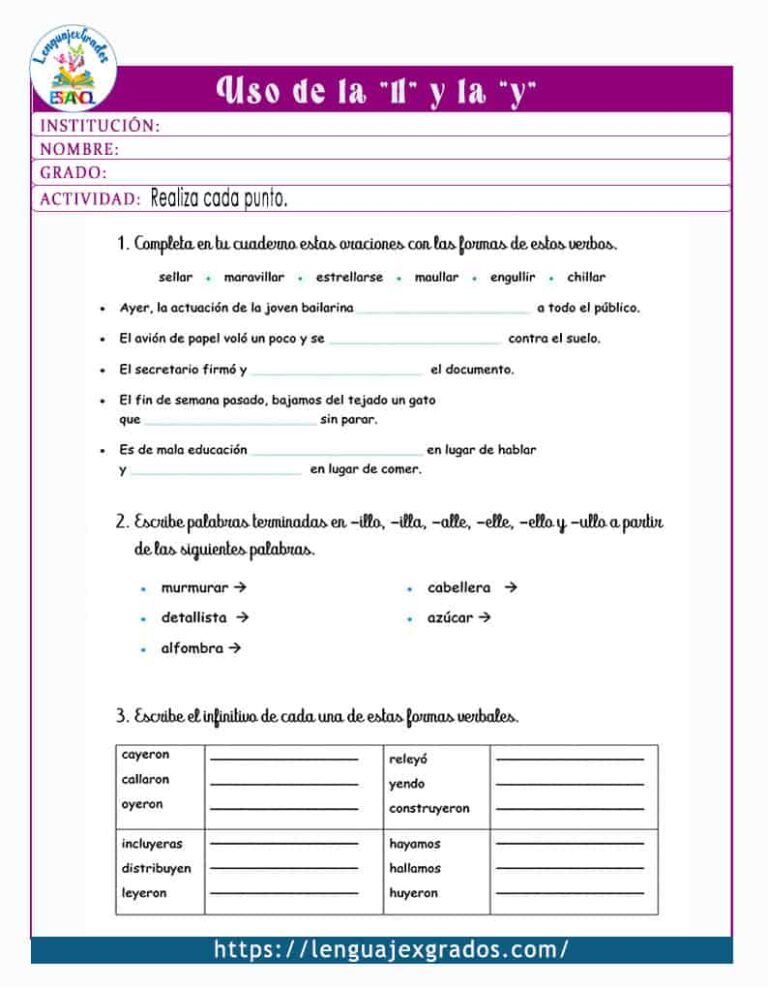 Uso de la “ll” y la “y” Para Niños con Ejemplos y Ejercicios